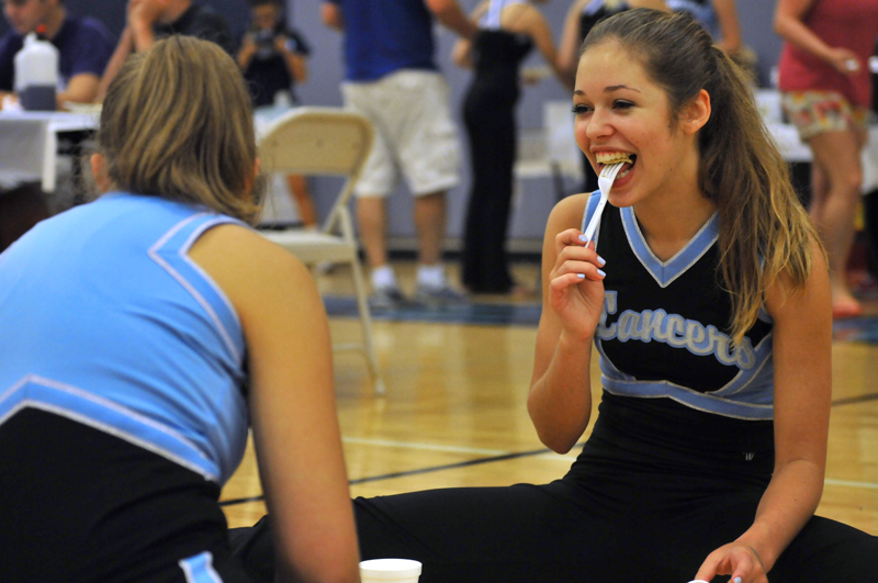 Senior varsity Lancer Dancer Melissa Ator eats pancakes and laughs with ...